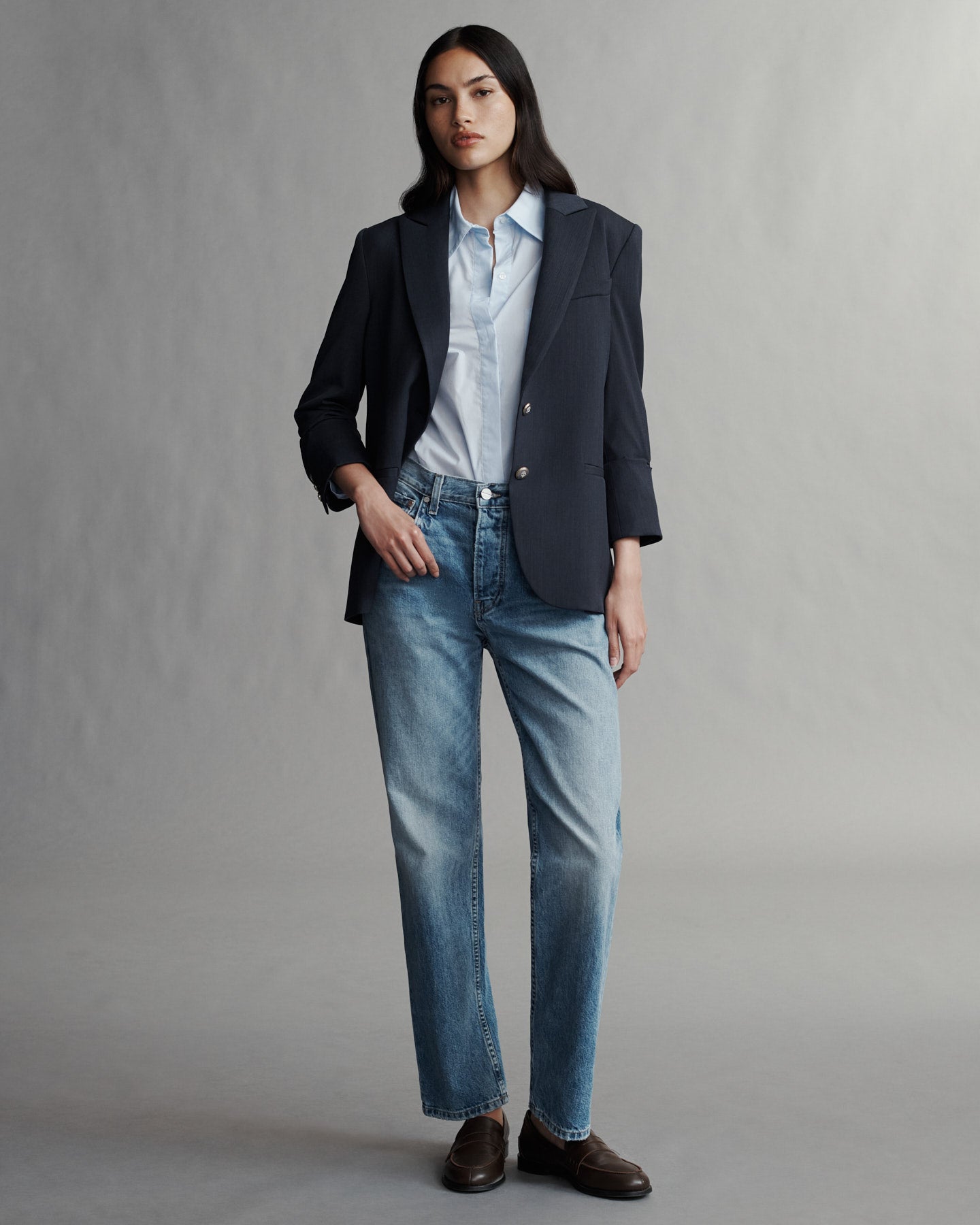 Indigo Boyfriend Blazer in Wool Twill | TWP
