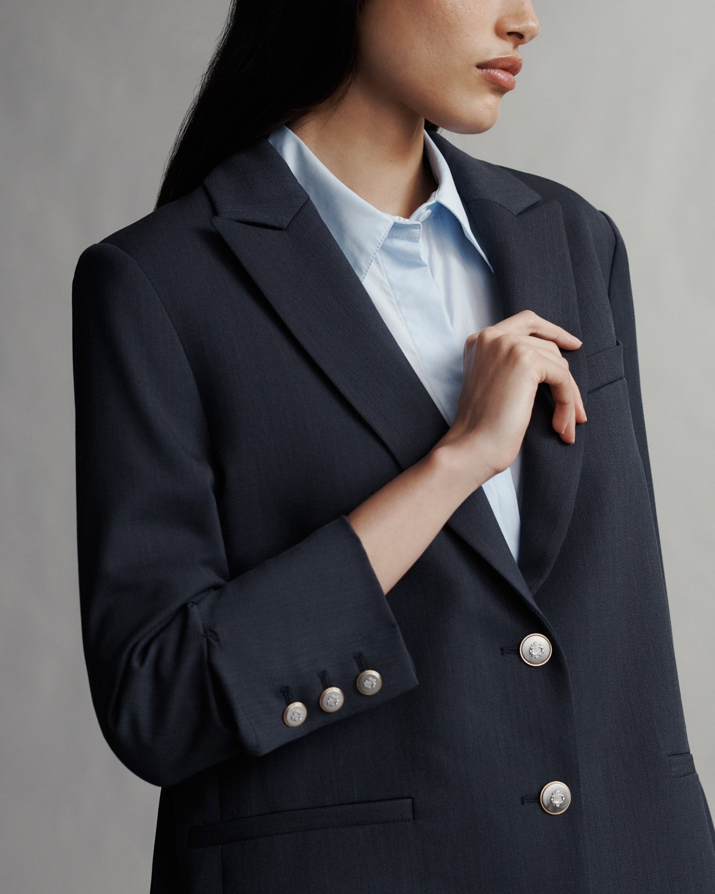 Indigo Boyfriend Blazer in Wool Twill | TWP