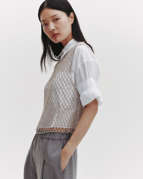 Silver Chloe Top in Woven Mesh | TWP