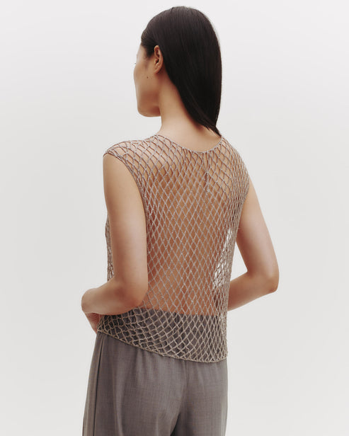 Silver Chloe Top in Woven Mesh | TWP