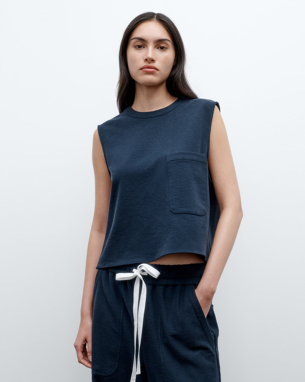 Midnight Cropped Muscle Tank in French Terry | TWP