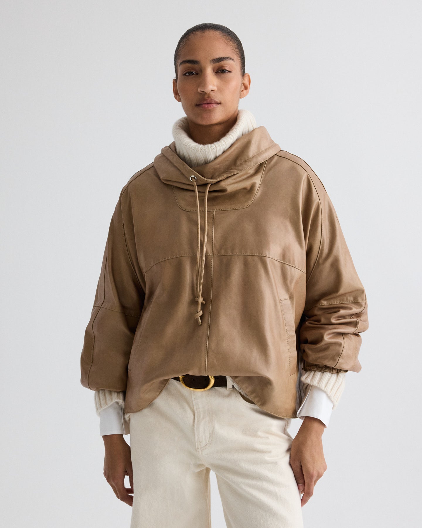 Olive grey Pull Me Over Hoodie in Paper Leather | TWP