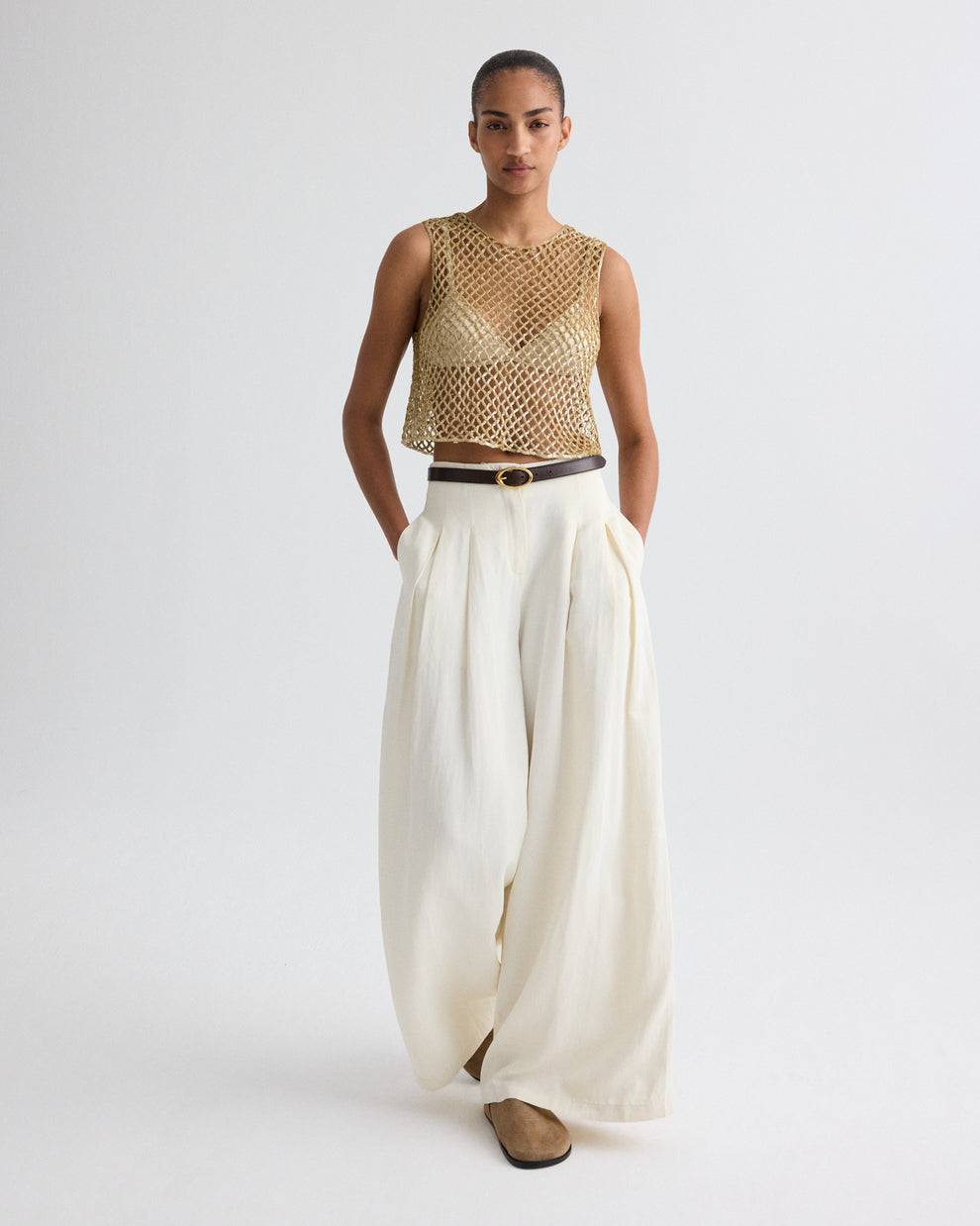 Olive grey Sequined Muscle Tee in Sequin Netting | TWP