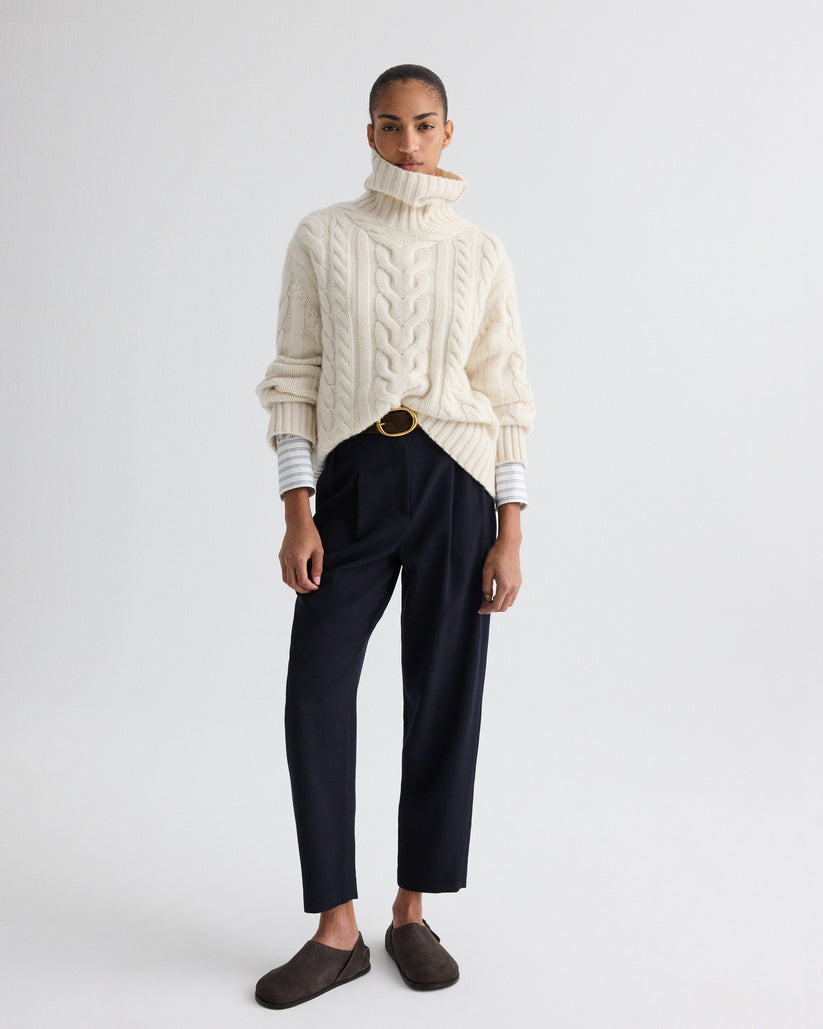 Ivory Traveling T Neck Sweater in Italian Cashmere | TWP