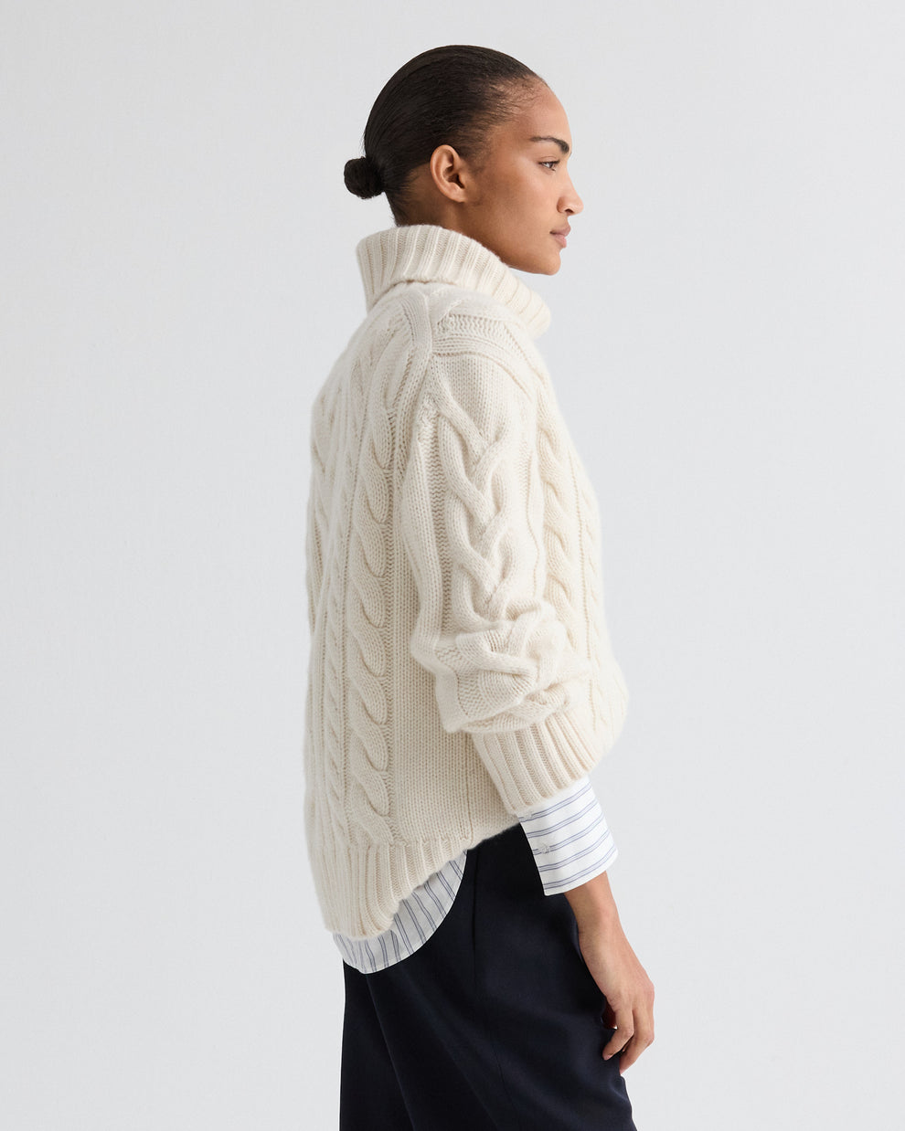 Ivory Traveling T Neck Sweater in Italian Cashmere | TWP