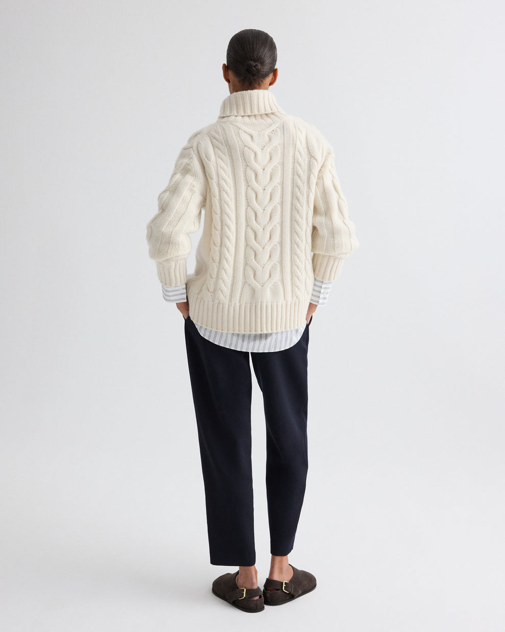 Ivory Traveling T Neck Sweater in Italian Cashmere | TWP