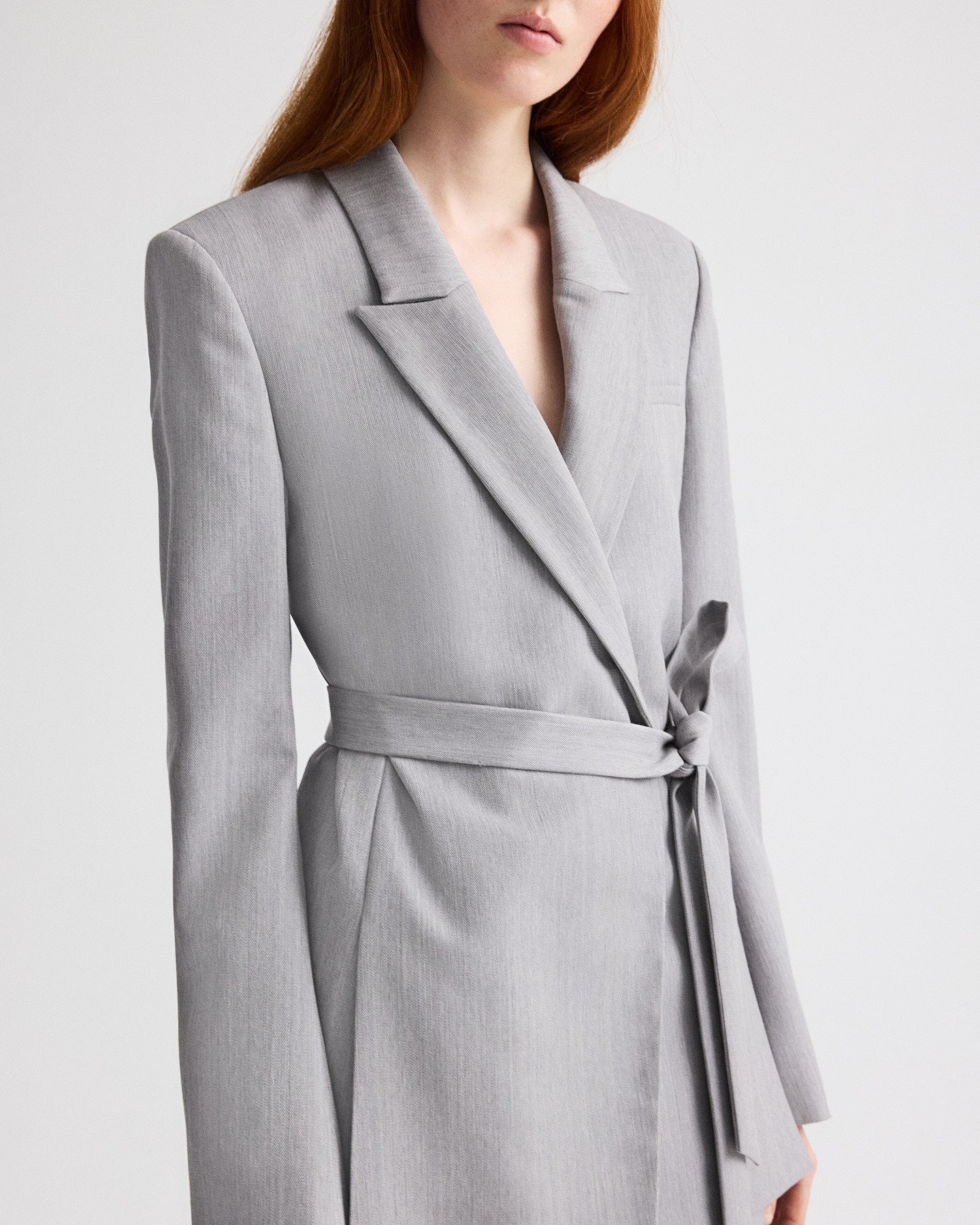 Light heather grey Fitted Cutaway Blazer in Yarn Dyed Compact | TWP